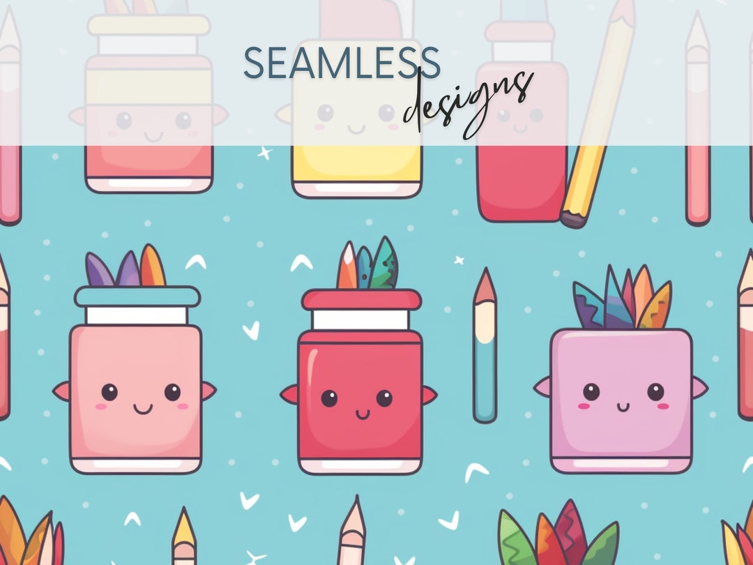 Cute Kawaii Stationary Digital Wallpaper, Seamless Pattern Digital ...