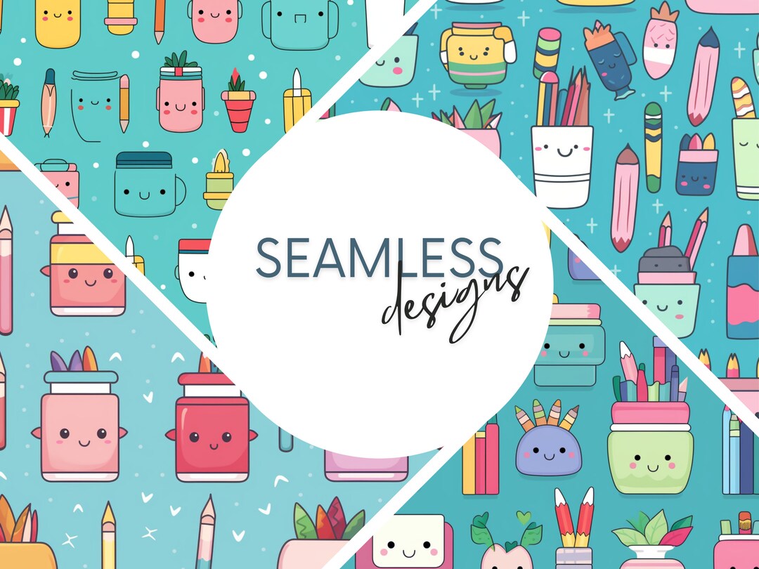 Cute Kawaii Stationary Digital Wallpaper, Seamless Pattern Digital ...