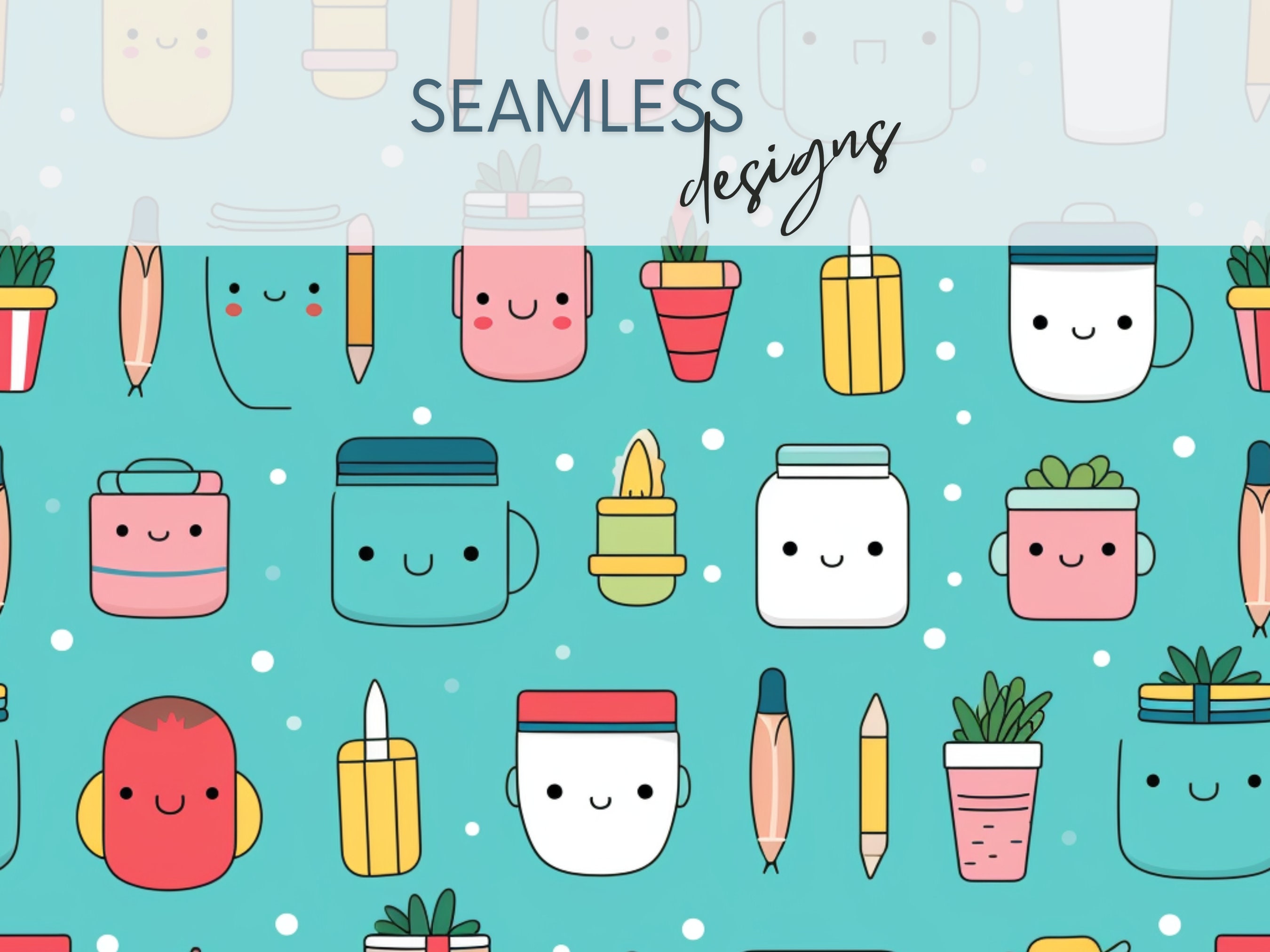 Cute Kawaii Stationary Digital Wallpaper, Seamless Pattern Digital ...