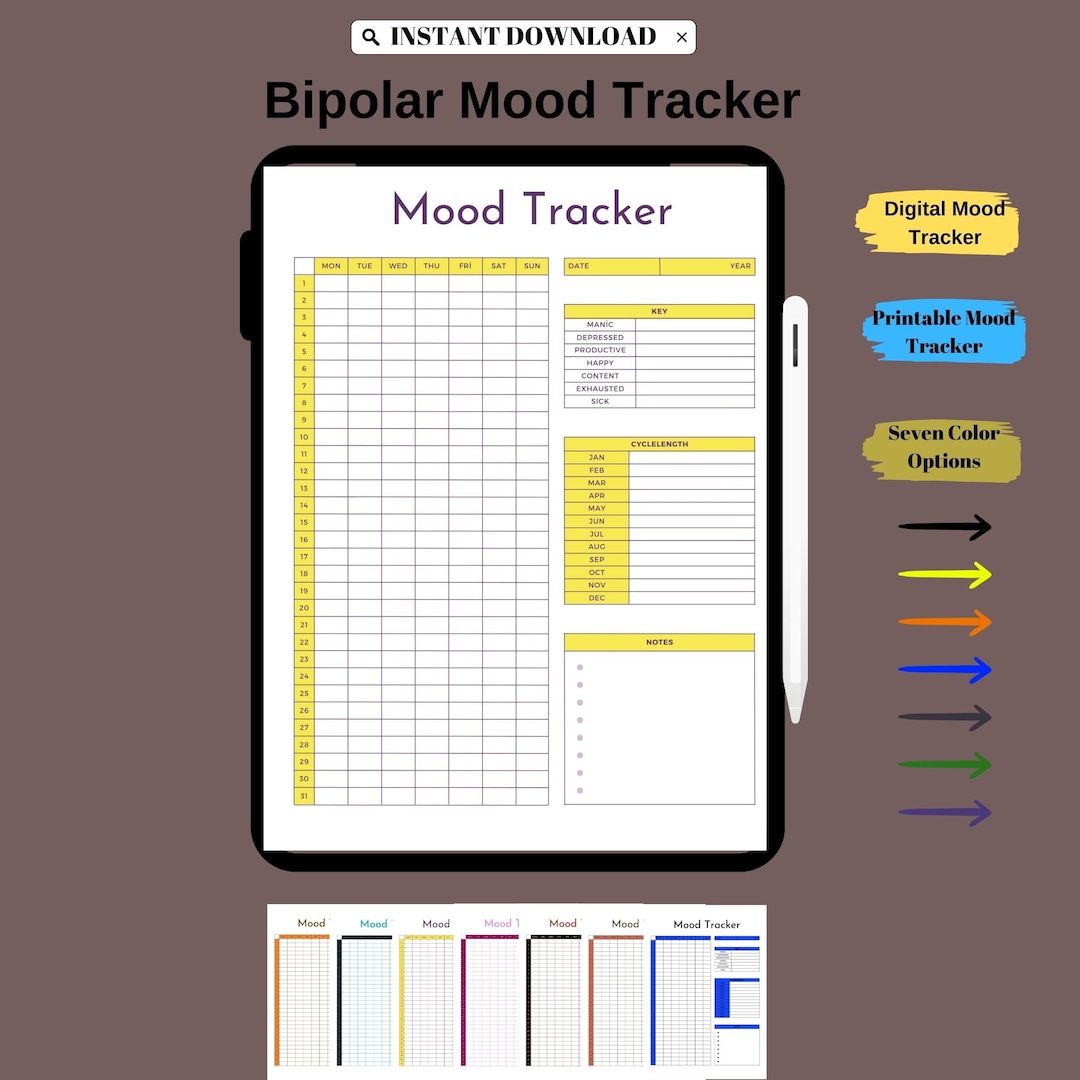Printable Bipolar Mood Tracker | Monthly Bipolar Mood Tracker , Planner ...