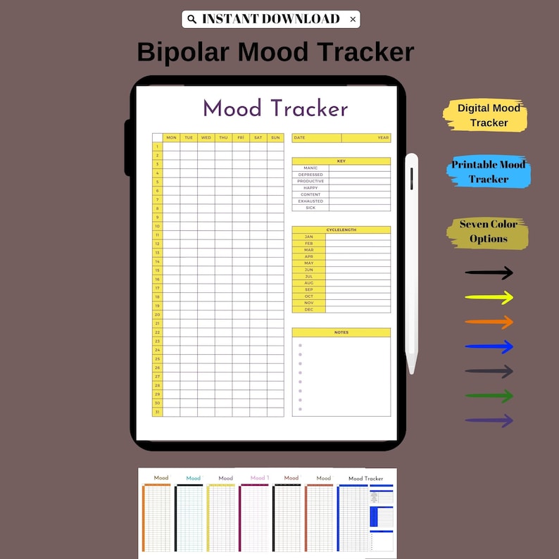 Printable Bipolar Mood Tracker | Monthly Bipolar Mood Tracker , Planner ...