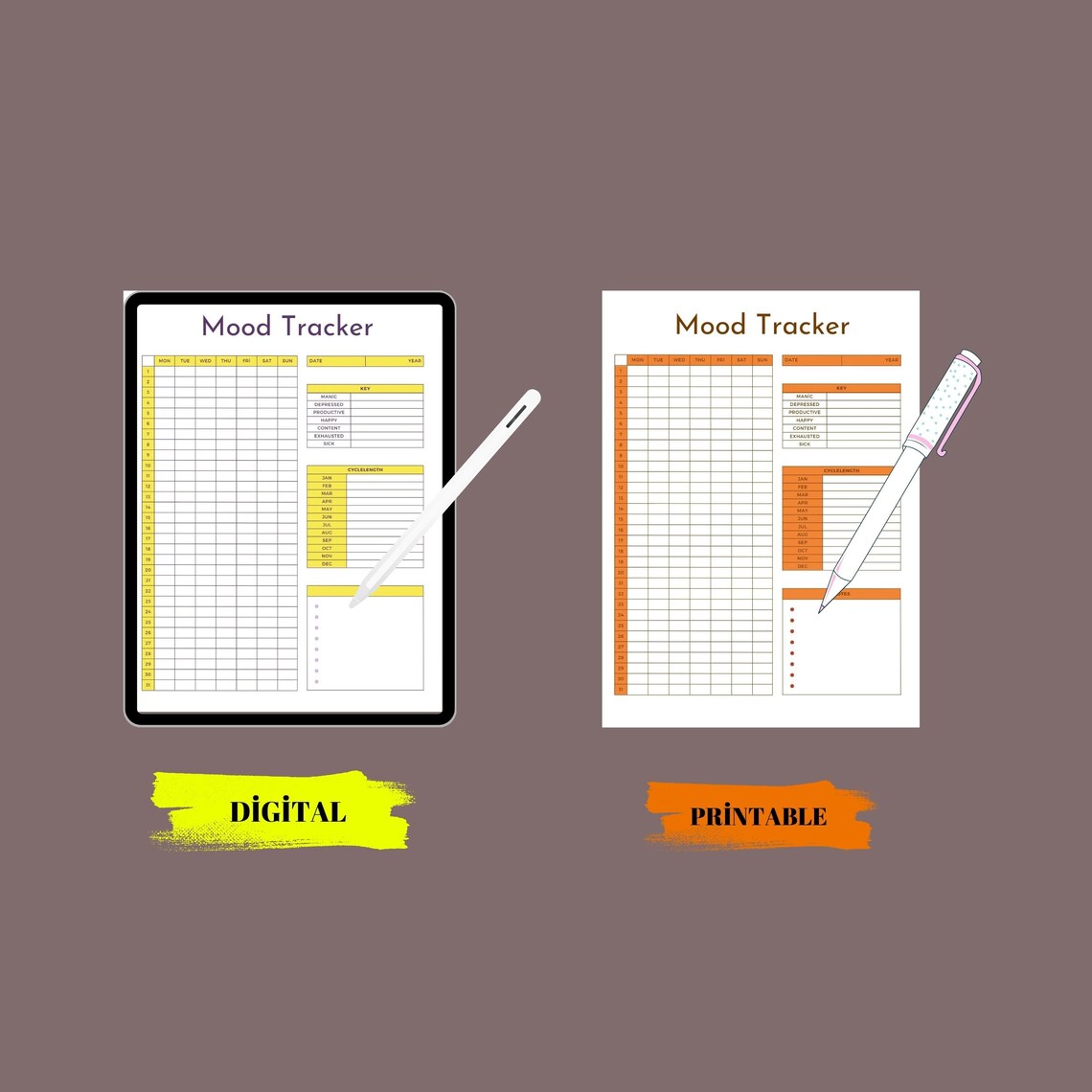 Printable Bipolar Mood Tracker | Monthly Bipolar Mood Tracker , Planner ...