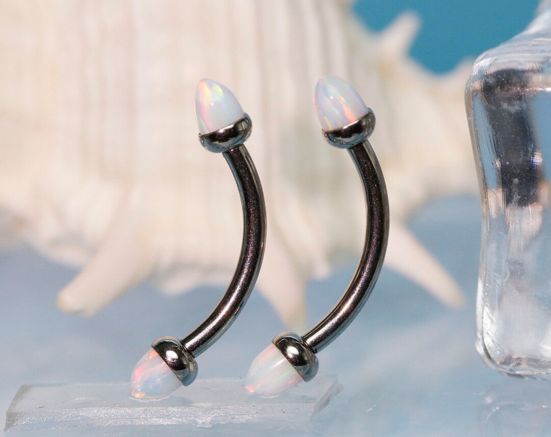 Conical Opal Curved Barbell Eyebrow Rings 16g G23 Titanium - Etsy