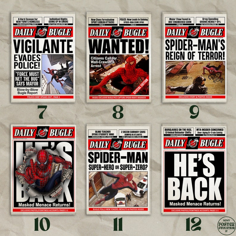 New York Daily Bugle NEWSPAPER Spider-man Print POSTER, Wall Art for ...