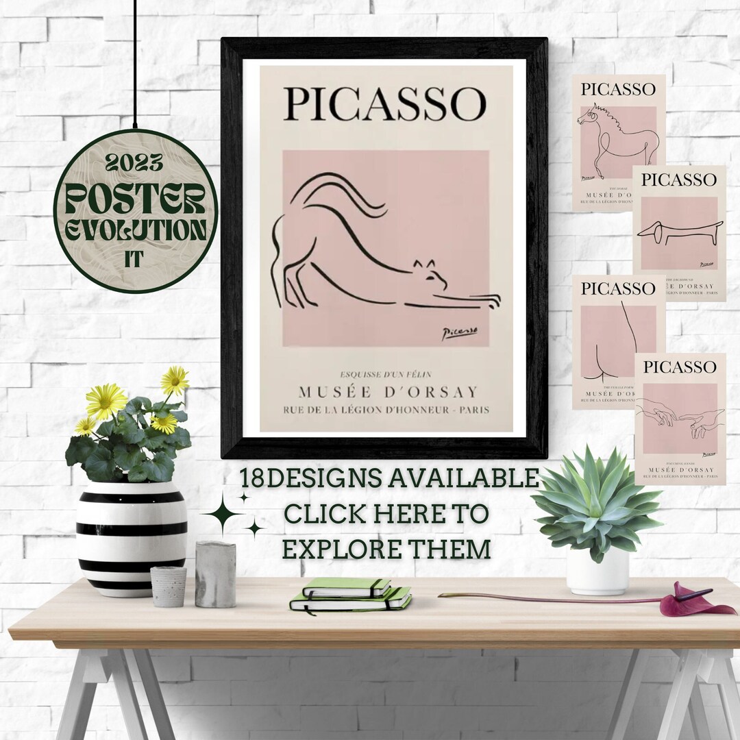 Pablo Picasso Poster Cat Minimalist Line Art Cat Vintage on Natural ...