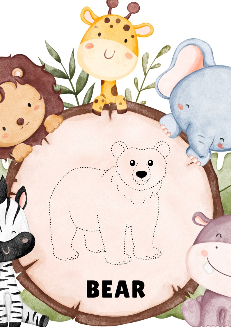 Printable Safari Animal Tracing and Coloring Book; Safari Animals ...