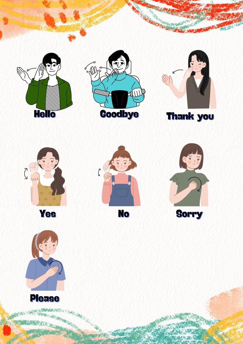 Printable Basic Sign Language, ASL Sign Posters, ASL Learning for Kids ...