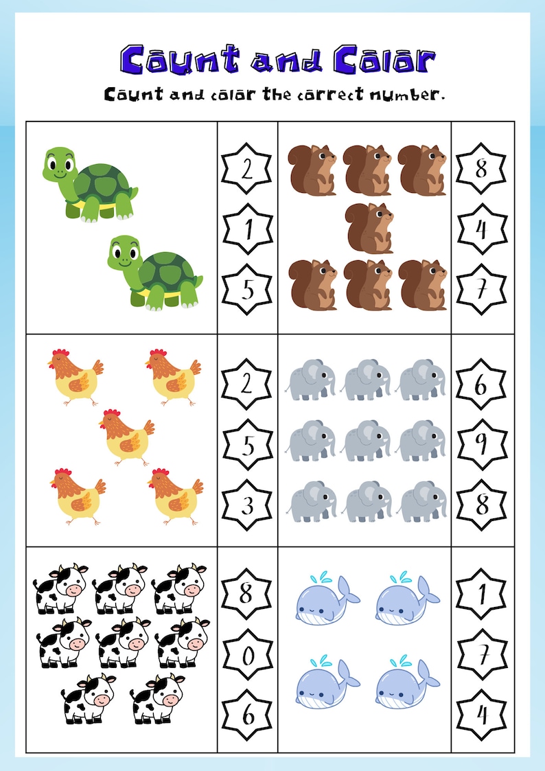 Printable Count and Color Worksheet, Number Worksheet, Coloring Book ...