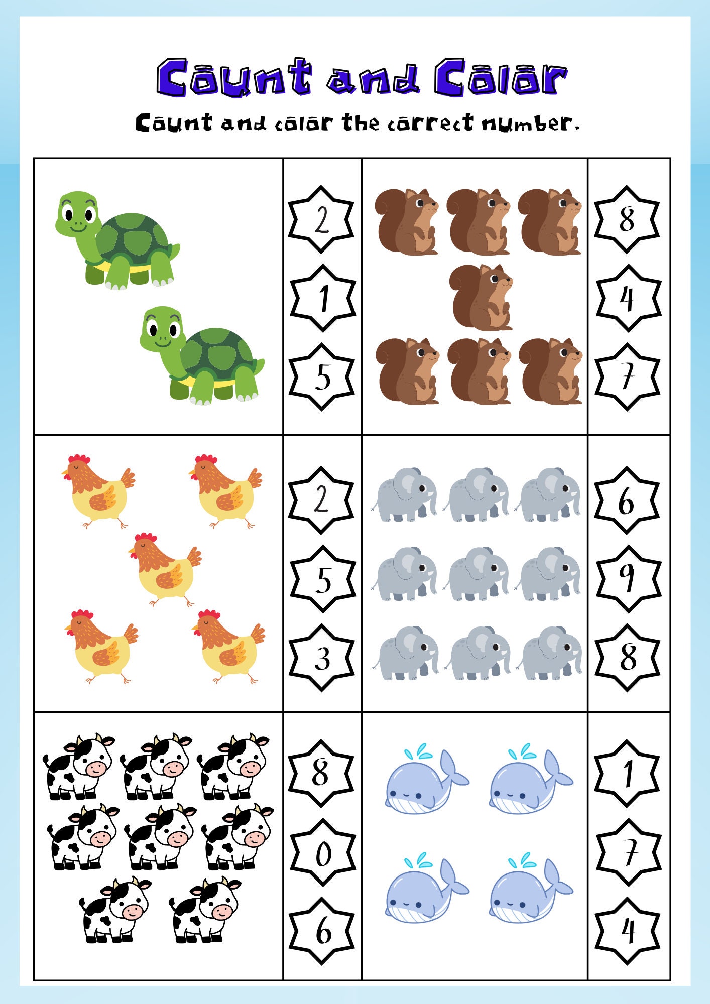 Printable Count and Color Worksheet, Number Worksheet, Coloring Book ...