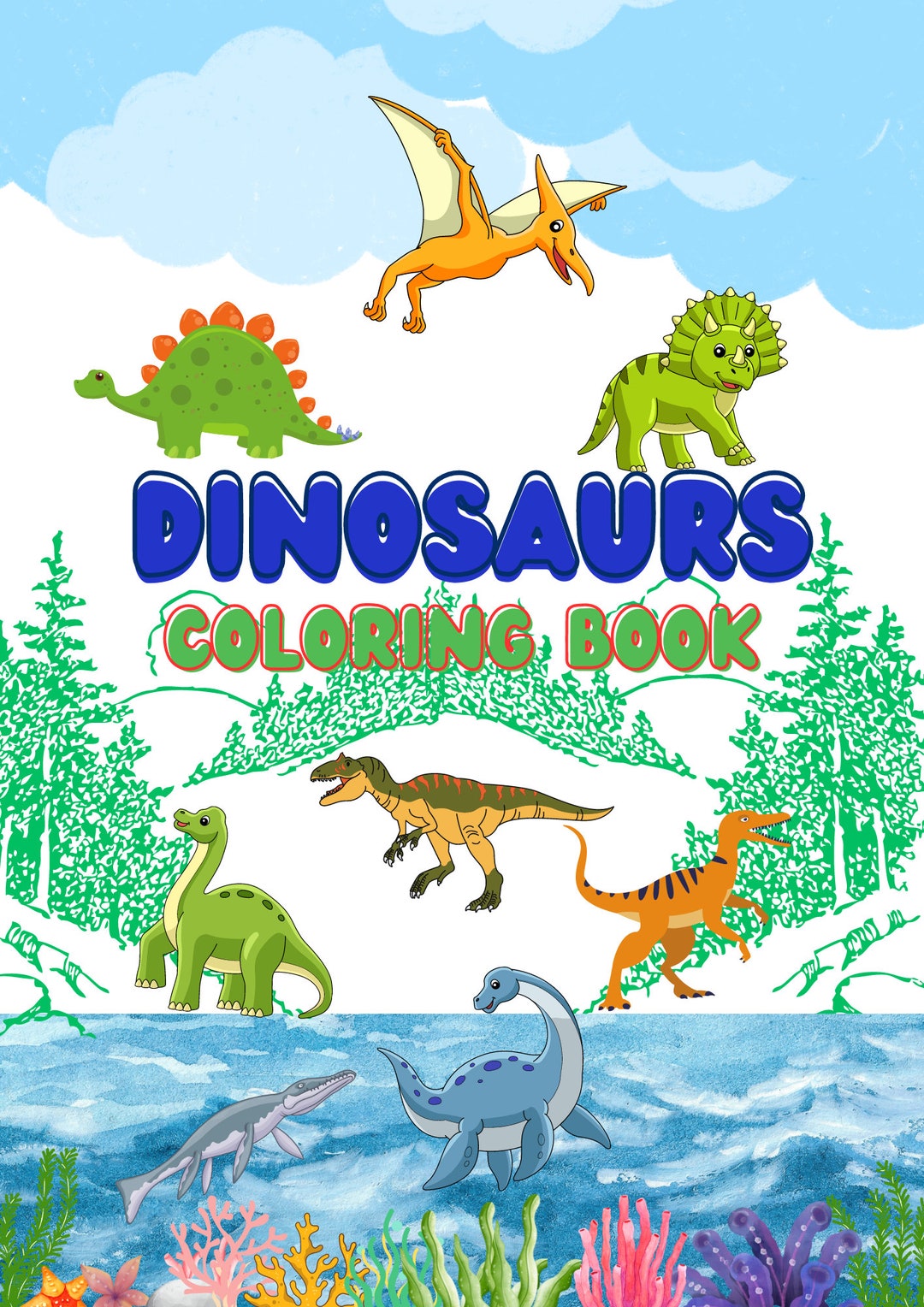 Printable Dinosaur Coloring Book Worksheet, Pre-historic Animals ...