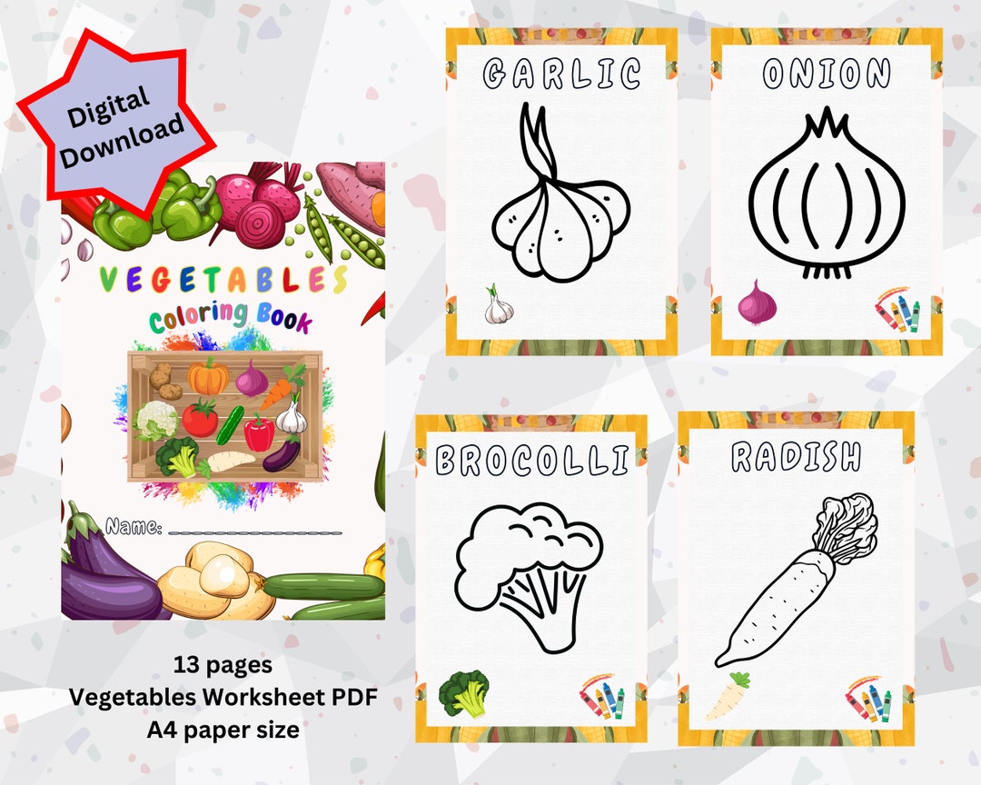 Printable Vegetables Coloring Book Worksheet, Coloring Book, Vegetable ...
