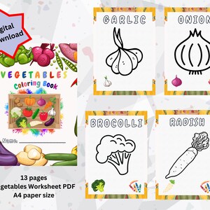 Printable Vegetables Coloring Book Worksheet, Coloring Book, Vegetable ...