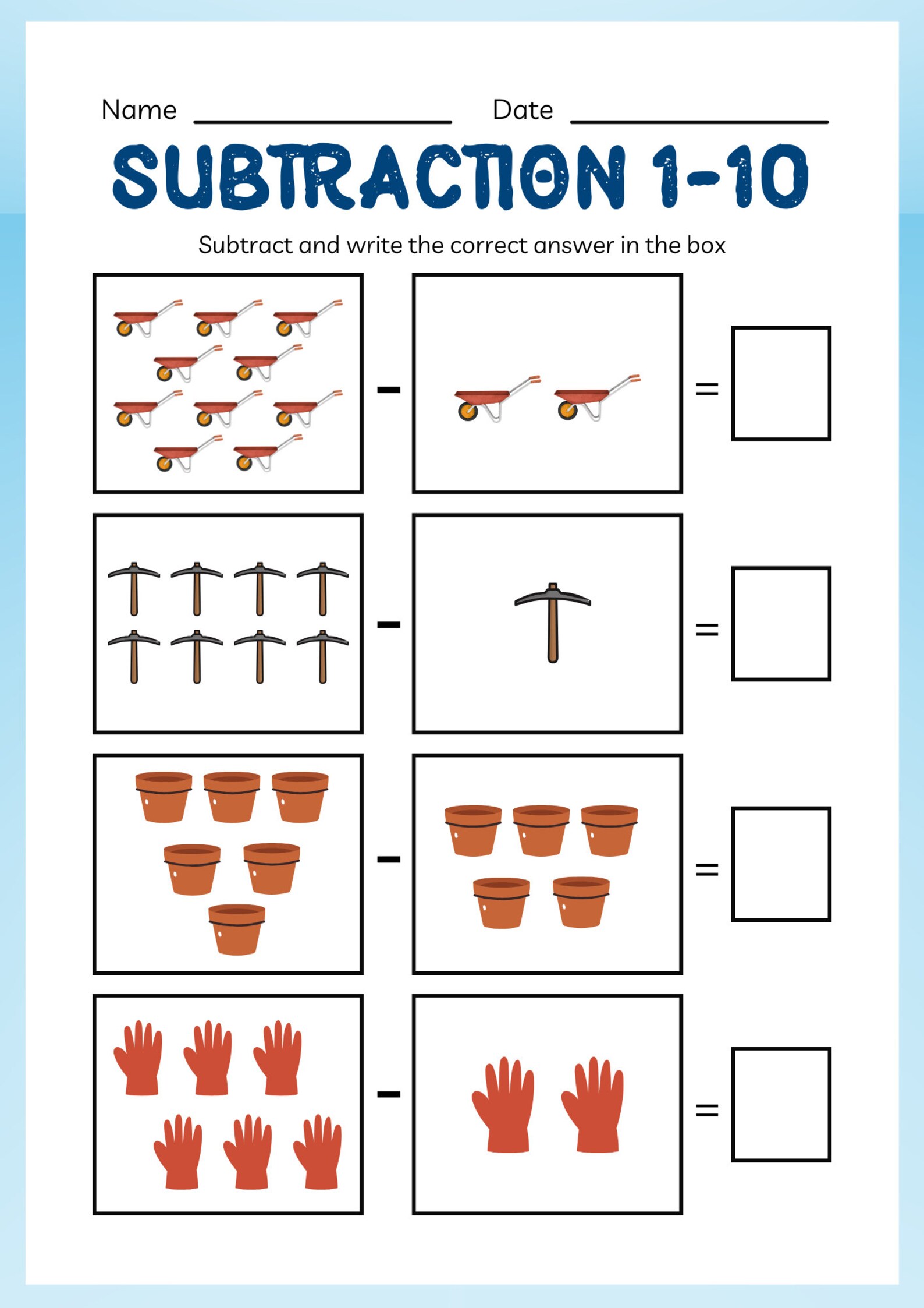 Printable Kindergarten Math Worksheet, Addition & Subtraction (digital ...