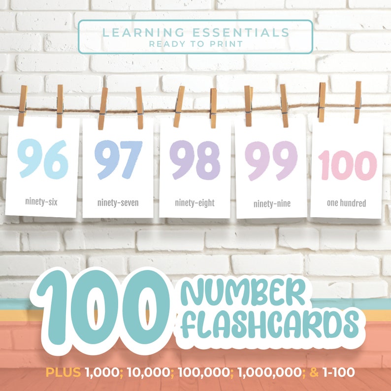 100 Number Flashcards Preschool Materials Homeschool Printables Digital ...