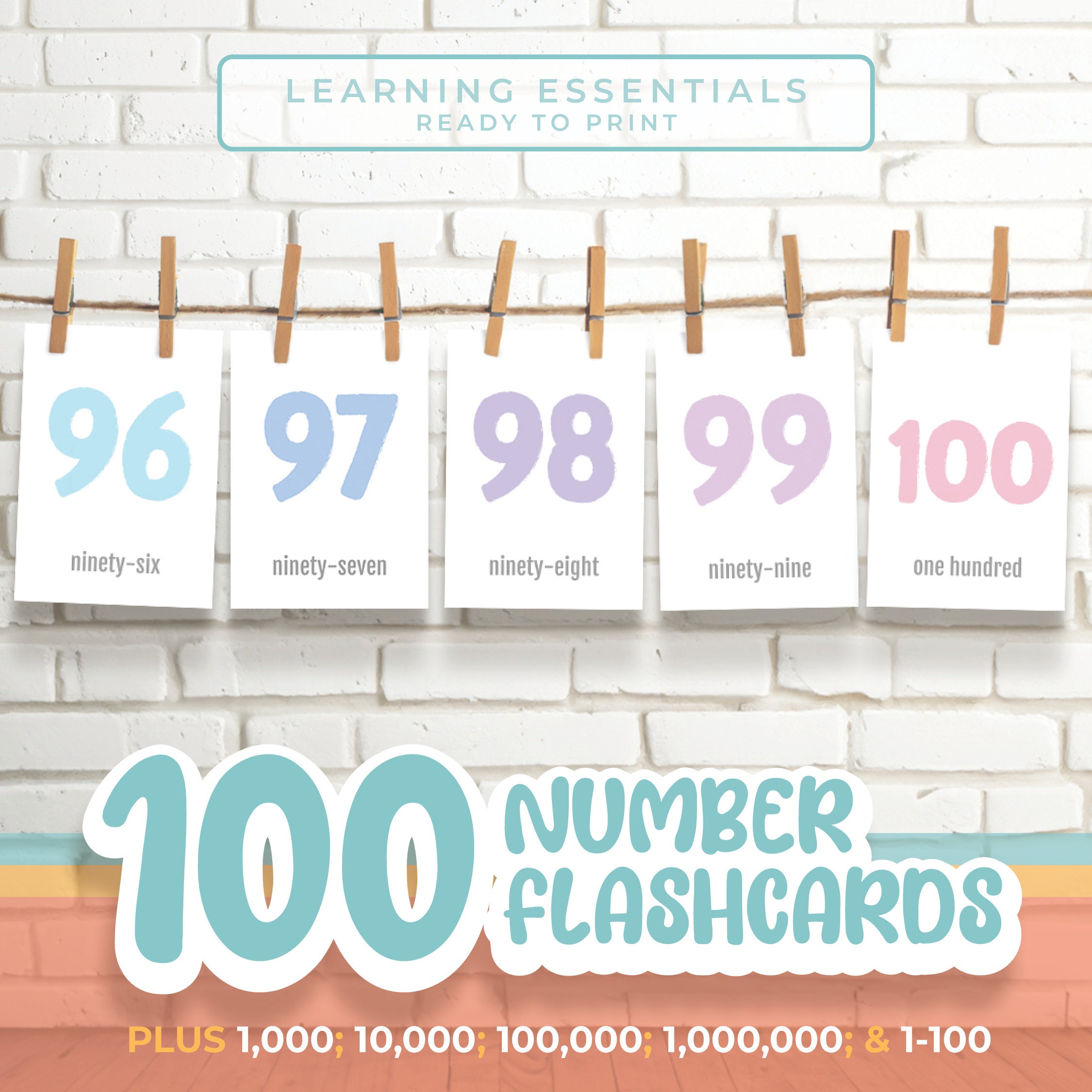 100 Number Flashcards Preschool Materials Homeschool Printables Digital ...