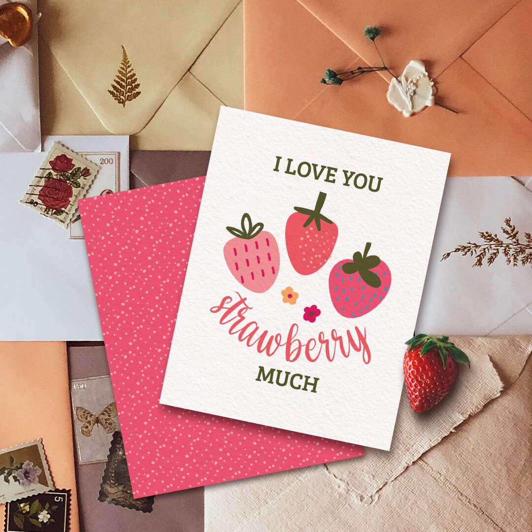 Strawberry Card, Pun, I Love You, Printable Card, Digital Valentine's ...