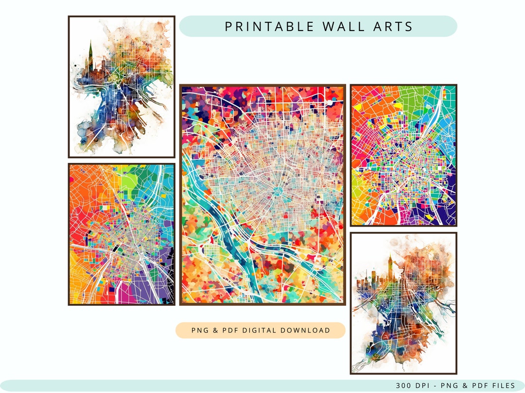 Watercolor Style Map Wall Art 5 Piece Wall Art Map Poster, New York ...