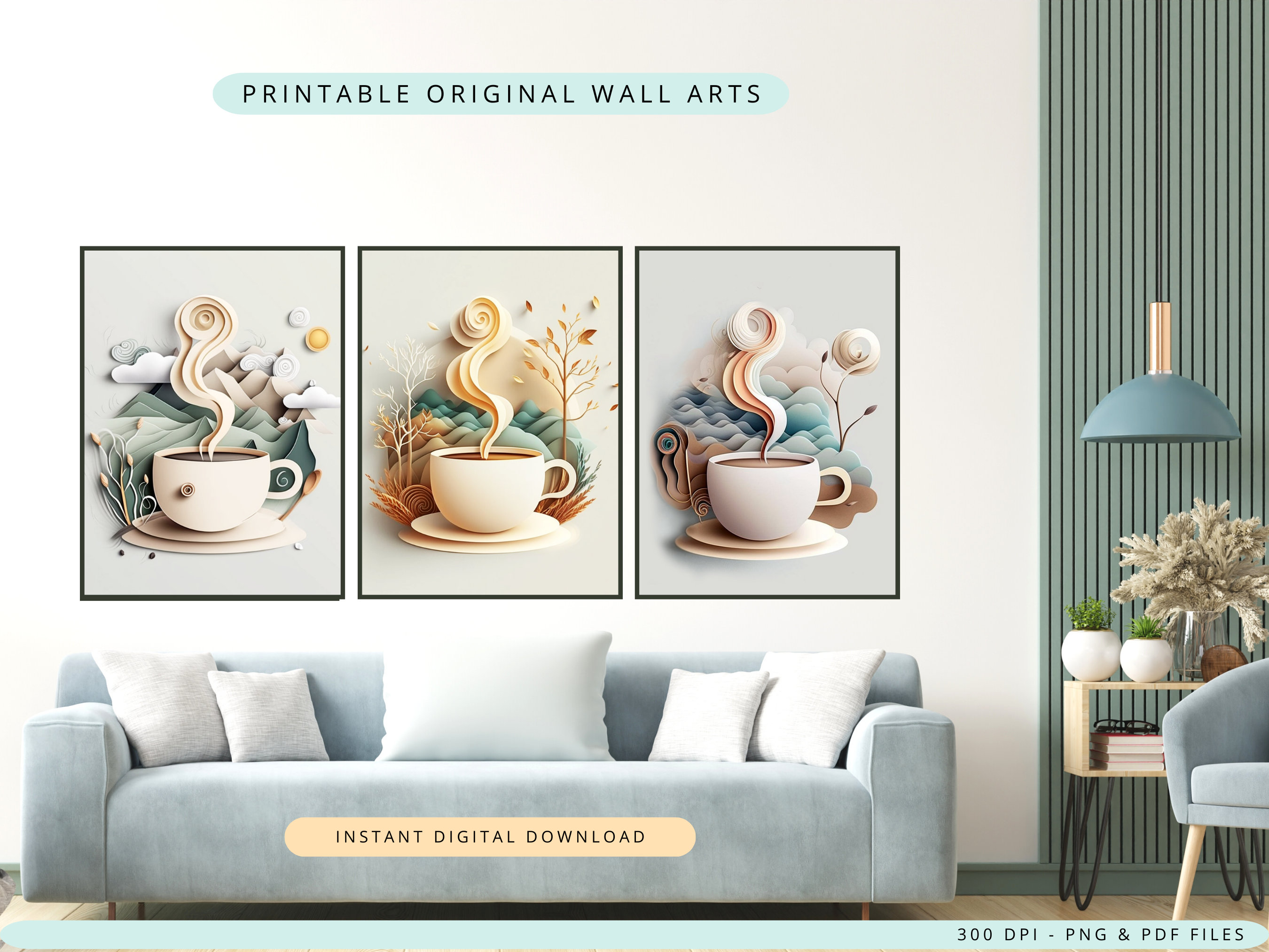 Coffee Poster Quilling Art Printable 3 Piece Wall Art, Gallery Wall ...