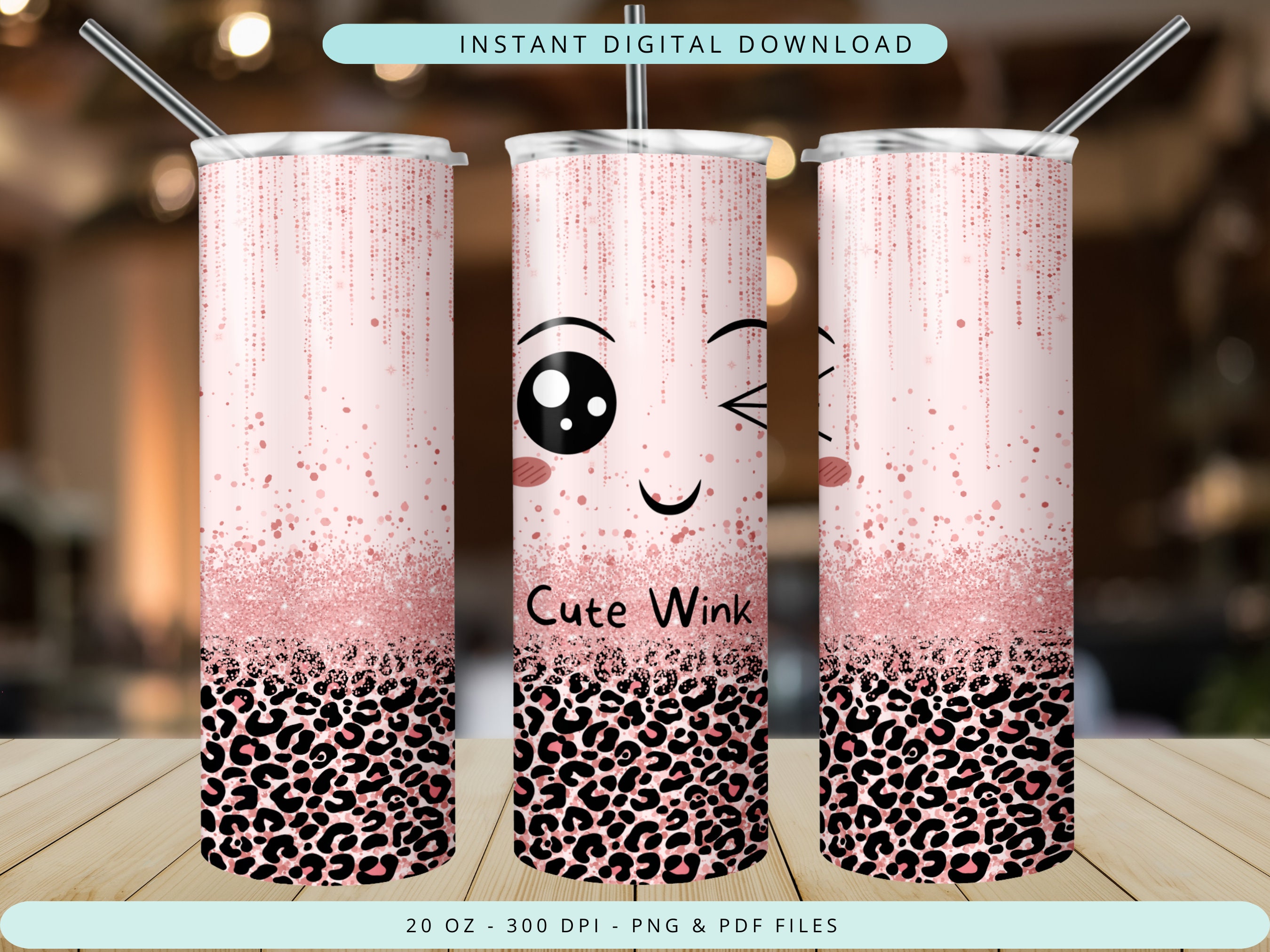 Cute Wink Pink Glitter Tumbler Wrap 20 Oz Tumbler Wrap - Etsy