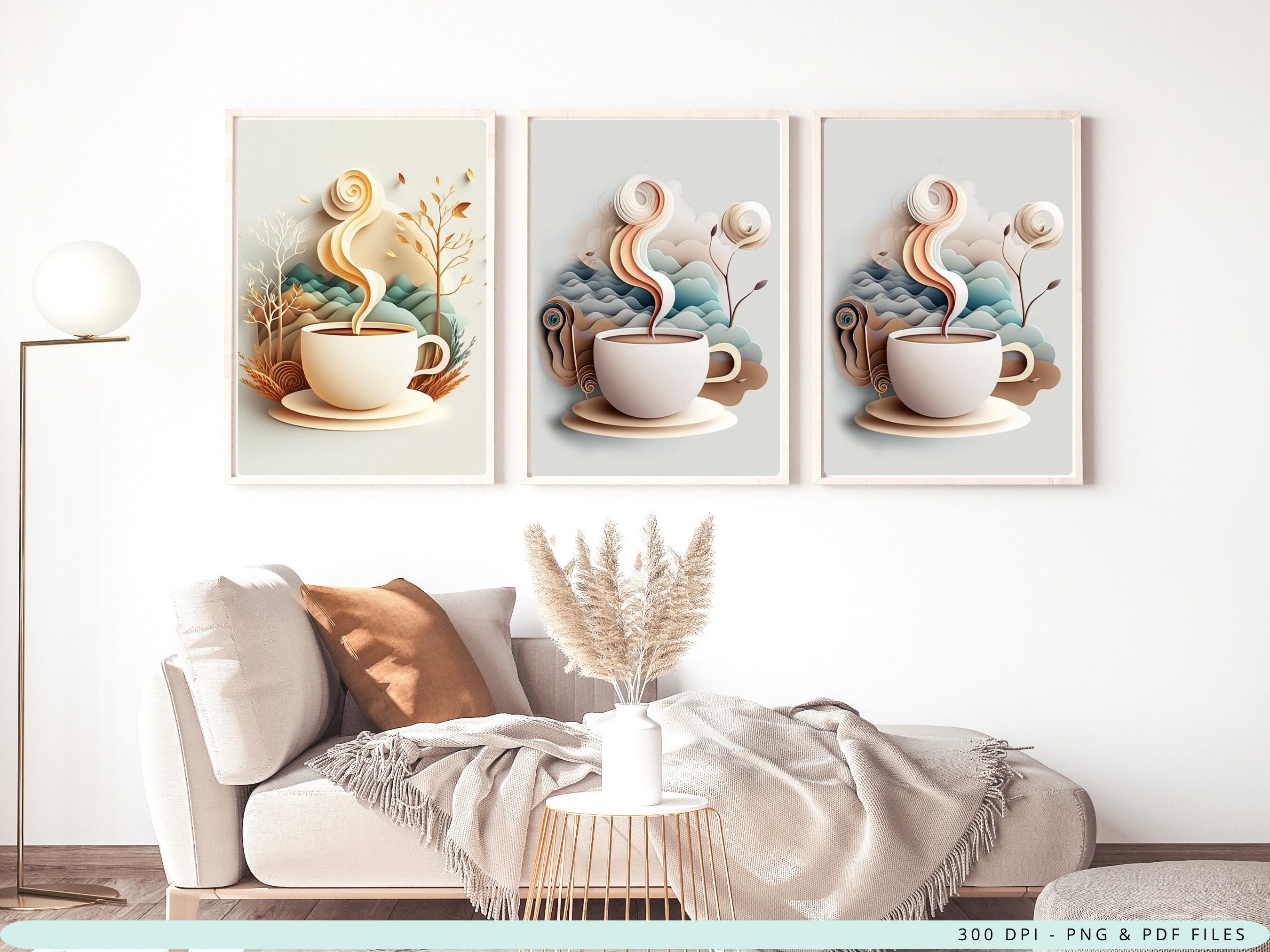 Coffee Poster Quilling Art Printable 3 Piece Wall Art, Gallery Wall ...