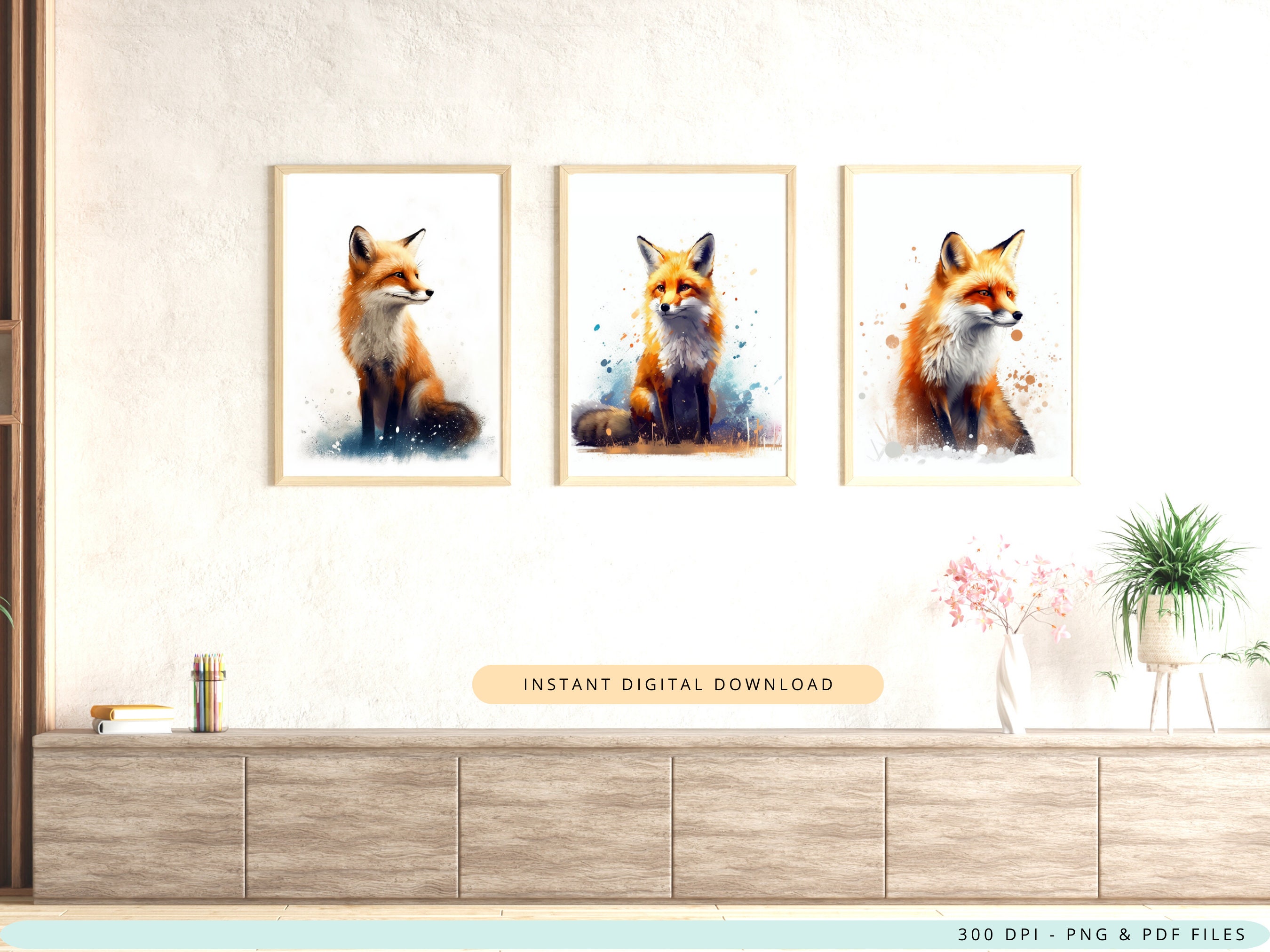 Fox Poster Watercolor Art 5 Piece Print, Room Decor Aesthetic Gallery ...