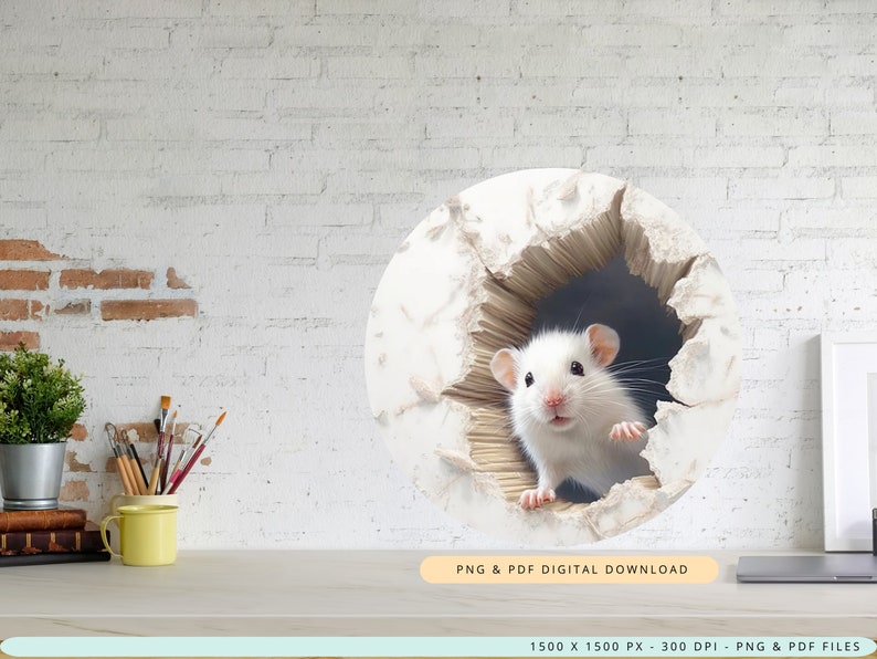 3D Mouse in Mouse Hole Wall Decal Nursery Funny Stickers, Transparent ...