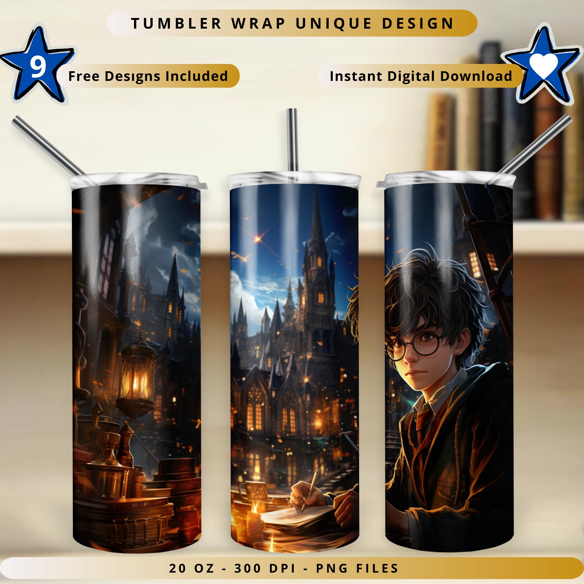 Magic Tumbler Wrap Wizard With Glasses is Studying, Digital Product ...