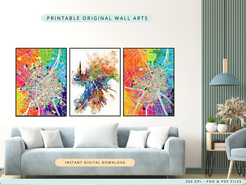 Watercolor Style Map Wall Art 5 Piece Wall Art Map Poster, New York ...