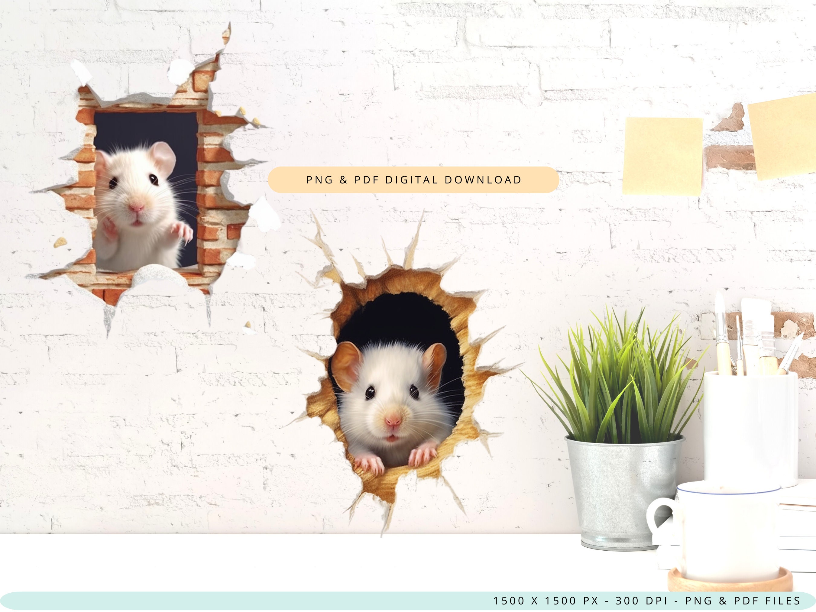 3D Mouse in Mouse Hole Wall Decal Nursery Funny Stickers, Transparent ...