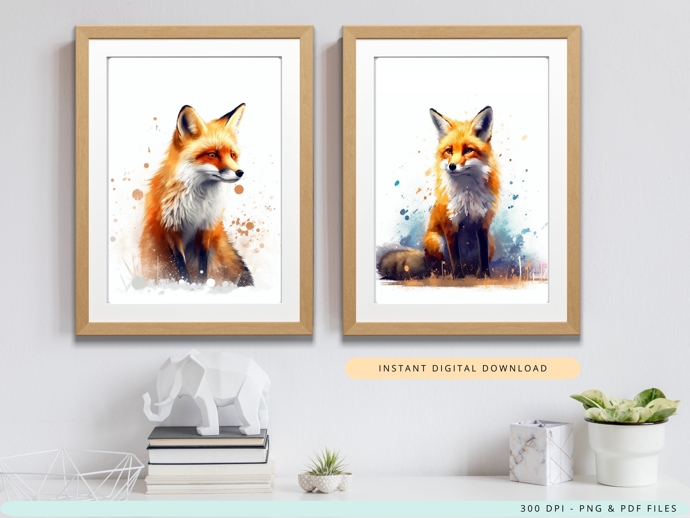 Fox Poster Watercolor Art 5 Piece Print, Room Decor Aesthetic Gallery ...