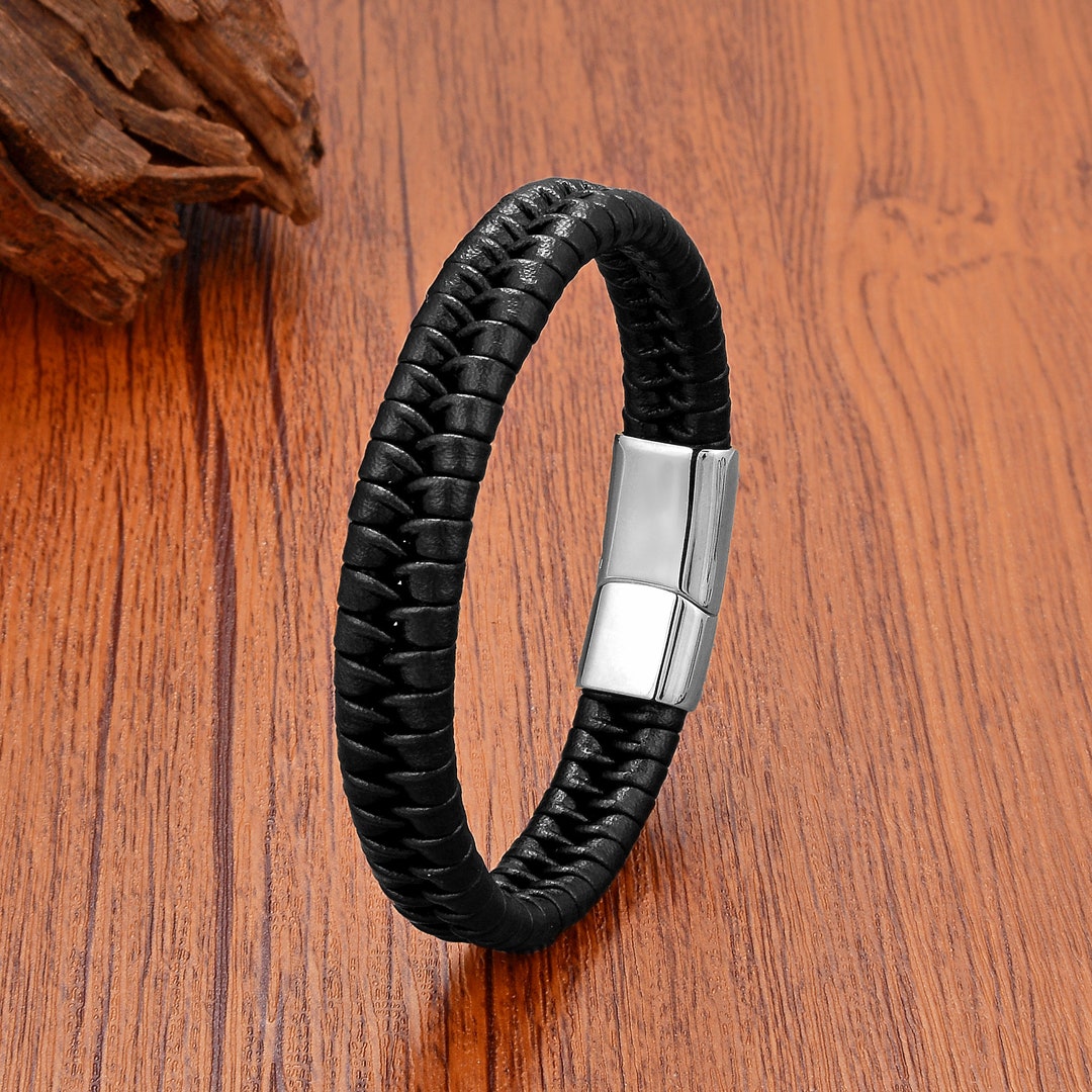 Personality Geometric Stainless Steel Bracelets With Black Woven ...