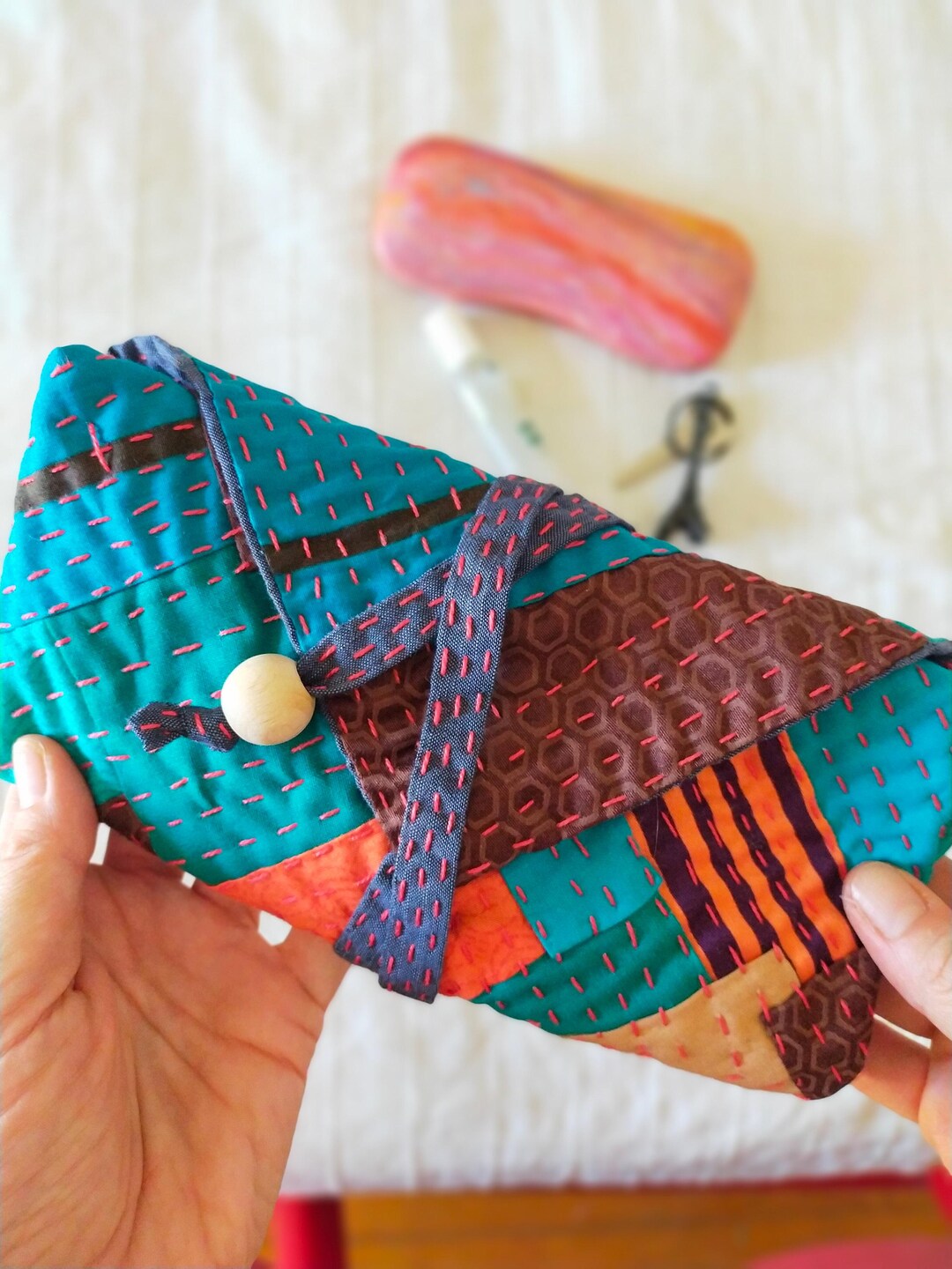 Kawandi Style Handmade Envelope Pouch | Upcycled Quilted Fabric, Eco ...