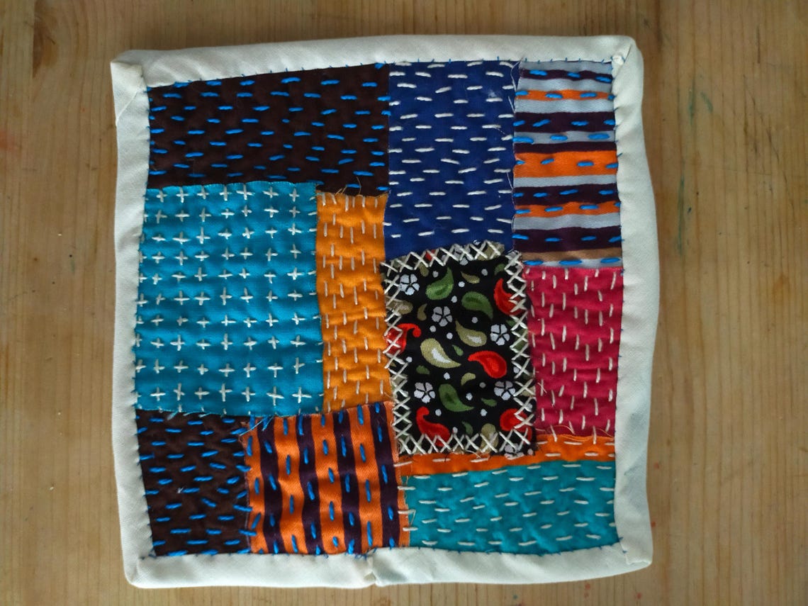 Handmade Kawandi & Kantha Patchwork Mugrug | Sustainable Slow Stitching Coaster - Etsy