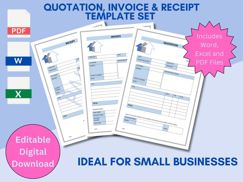 Instant Download. Simple Quotation, Invoice and Receipt Templates ...