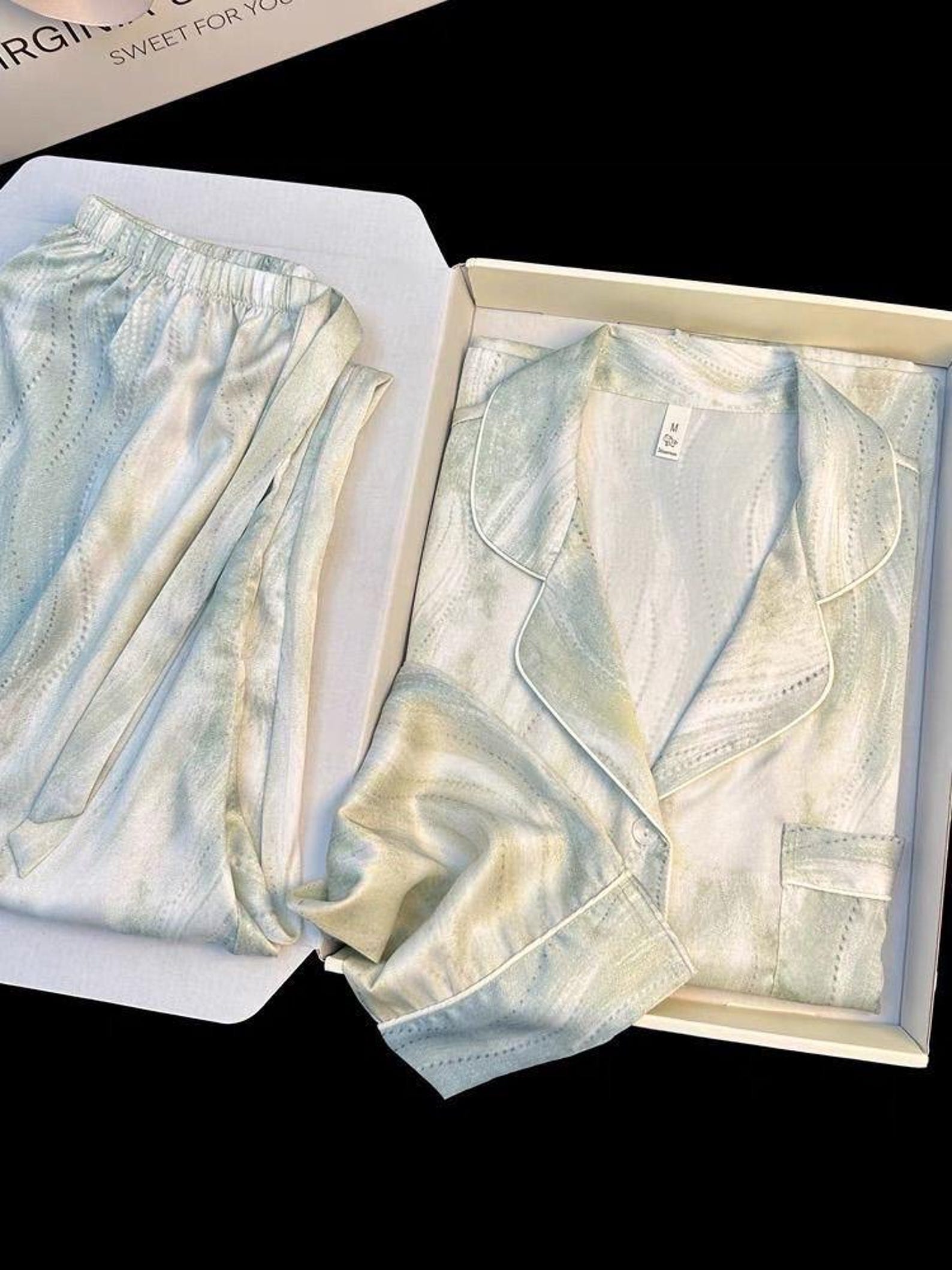 Luxury Silk Pajamas for Women Ink Painting Design Long Sleeve Casual ...