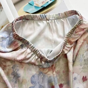 Floral Silk Pyjamas With Bow Eye Mask - Long Sleeve Oil Painting Style ...