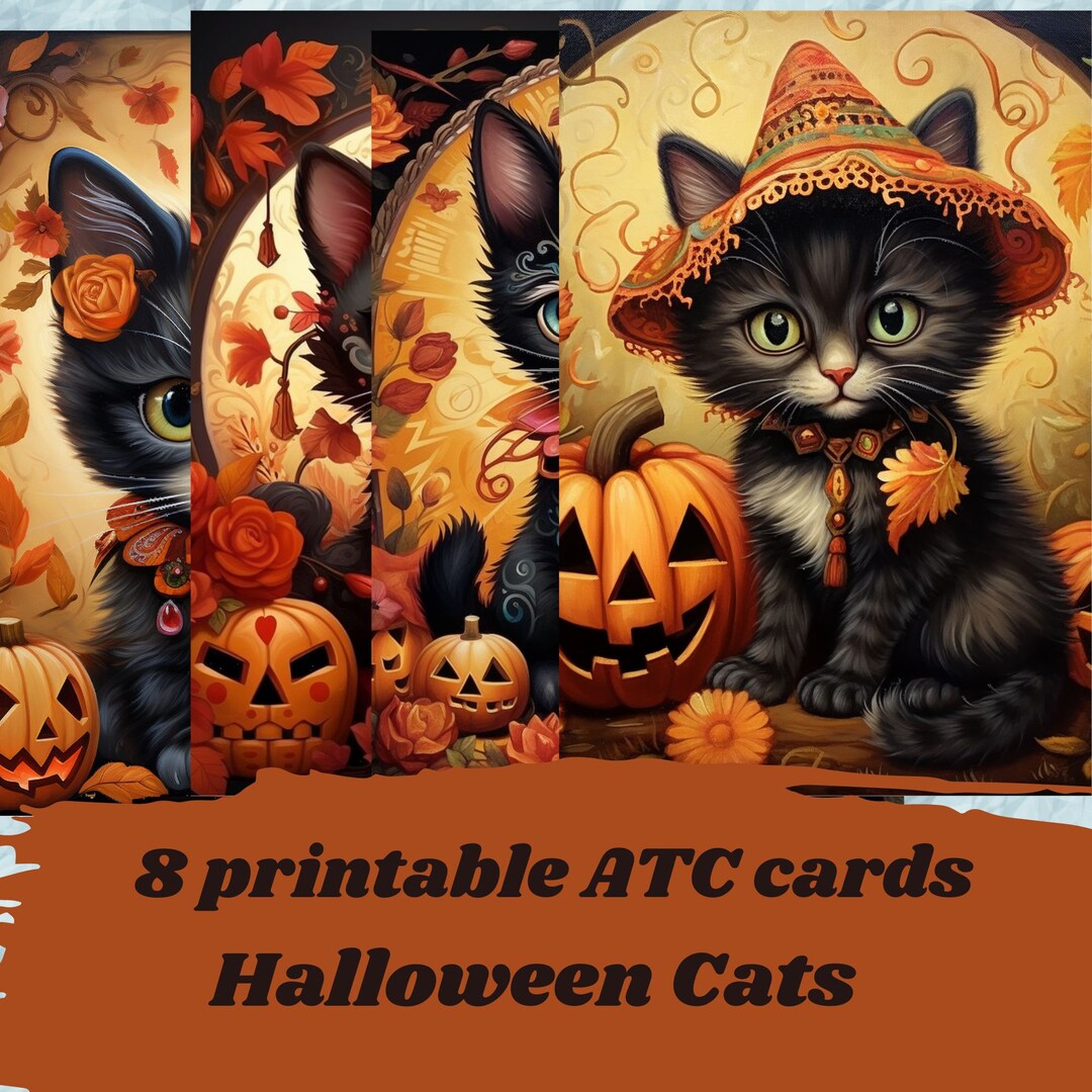 Halloween Cat Cards Printable Digital Download Printable - Etsy