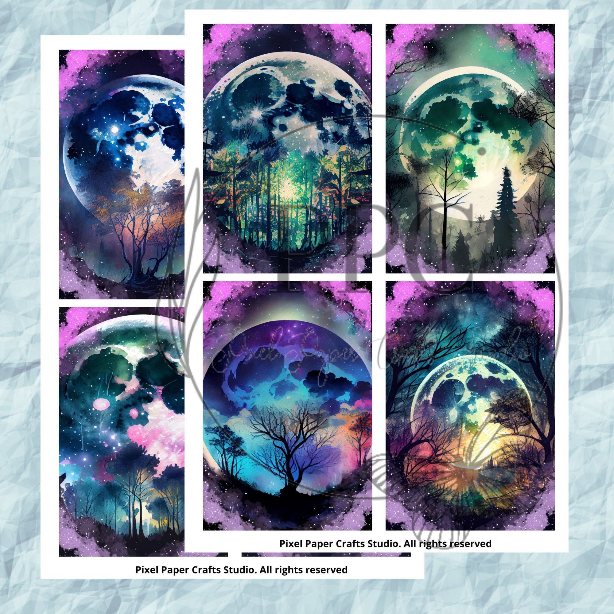 Printable Full Moon Celestial Cards, Journaling Cards, Scrapbooking ...