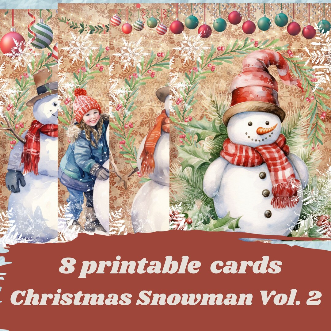 Printable Christmas Snowman Cards, Printable Digital Download ...