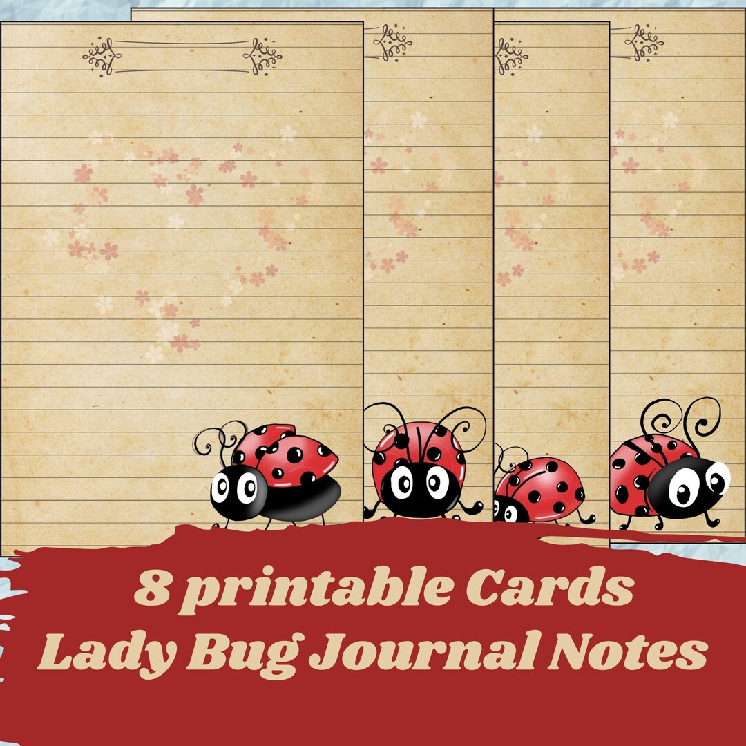 Printable Lady Bug Cards, Cards for Junk Journal, Digital Scrapbooking ...