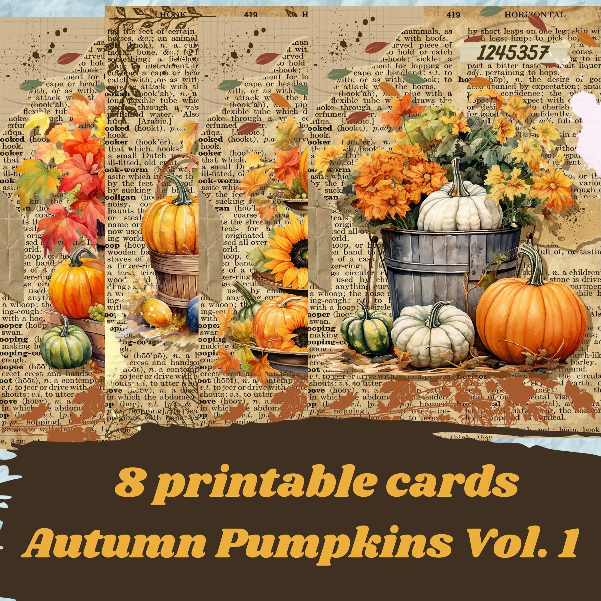 Pumpkin Fall Printable Cards Vol. 1, Junk Journaling Cards ...