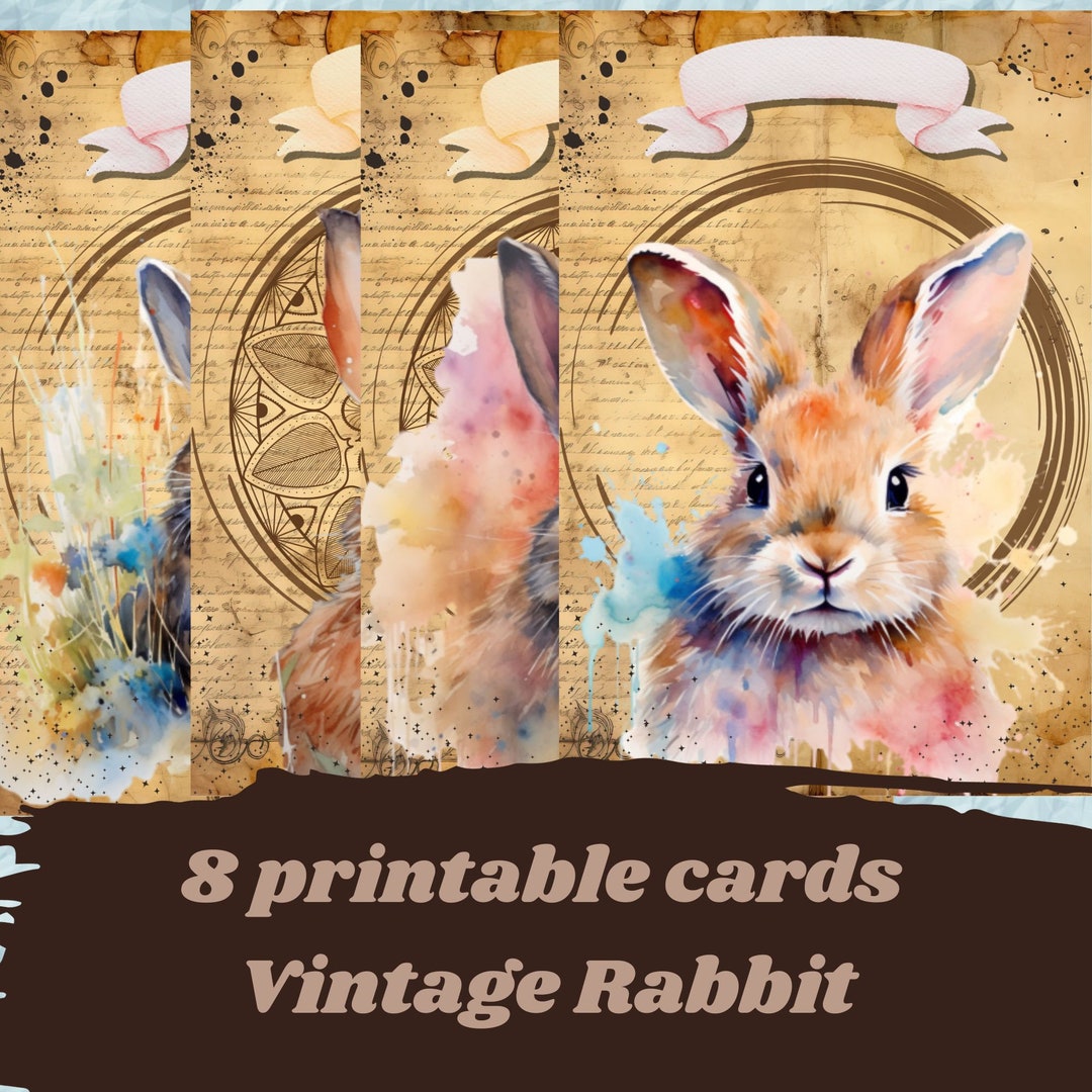 Printable Vintage Bunny Cards, Cards for Junk Journal, Scrapbooking ...