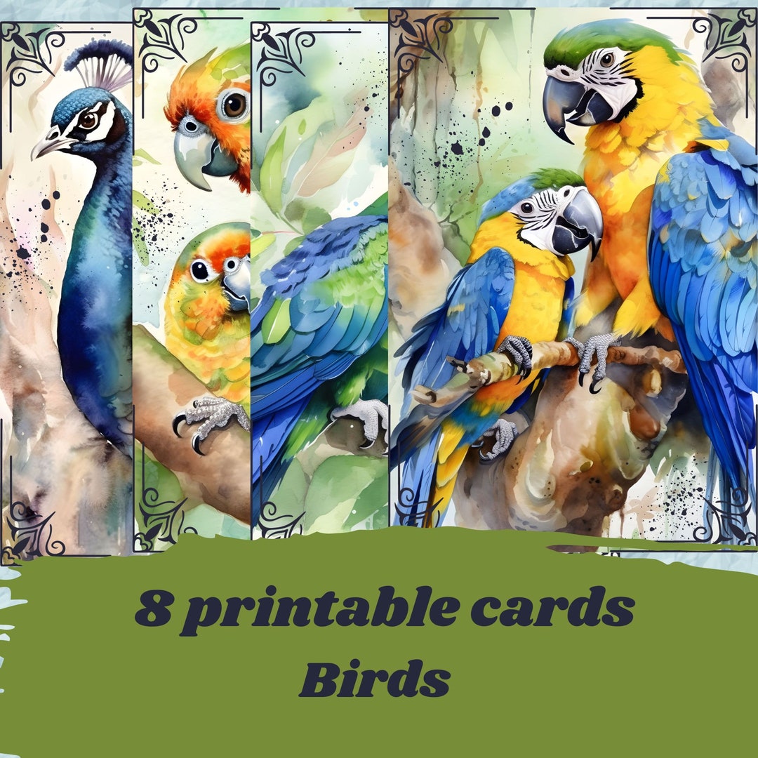Printable Watercolor Bird Cards, Journaling Cards, Scrapbooking, Card ...