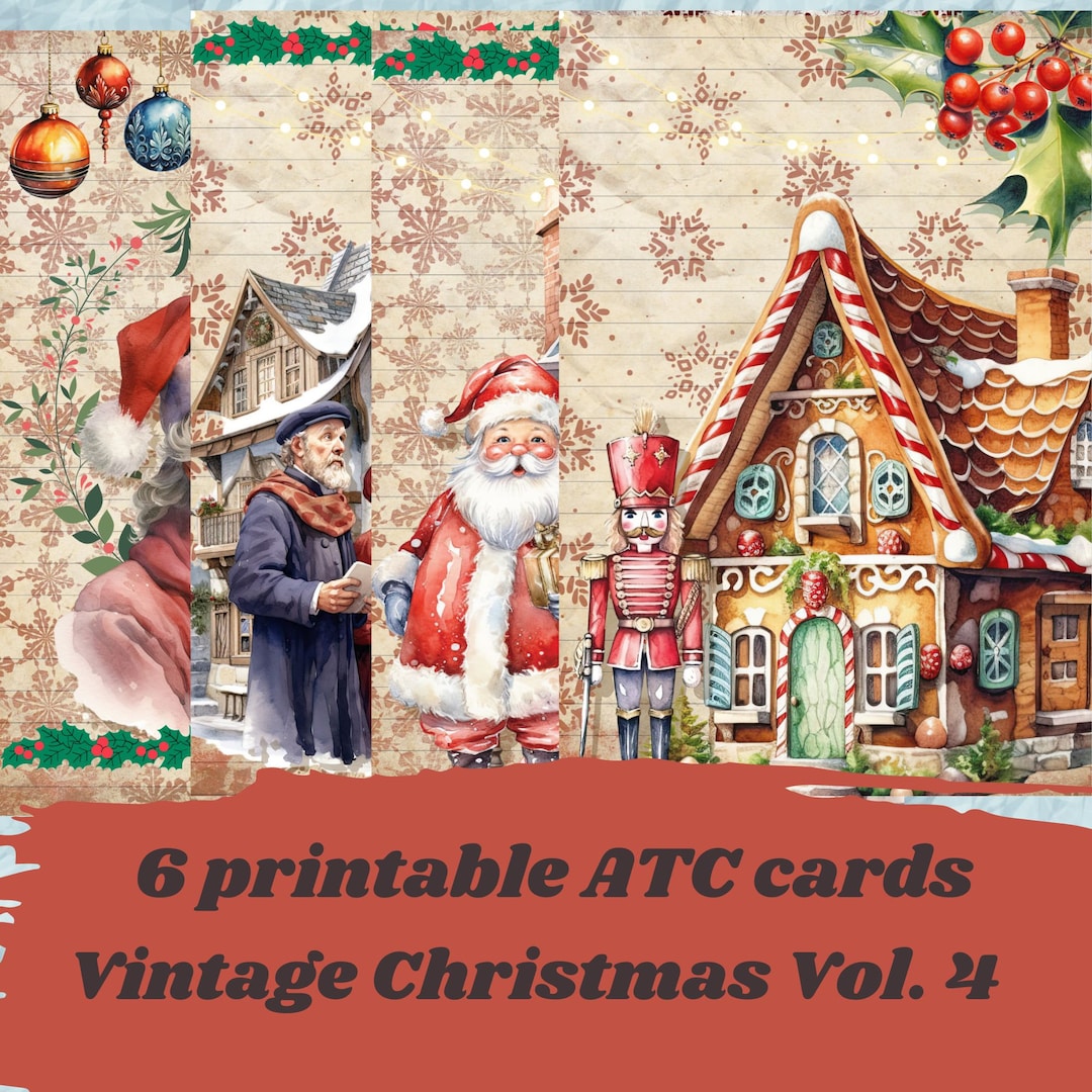 Printable Vintage Christmas Cards Digital ATC Cards Digital - Etsy
