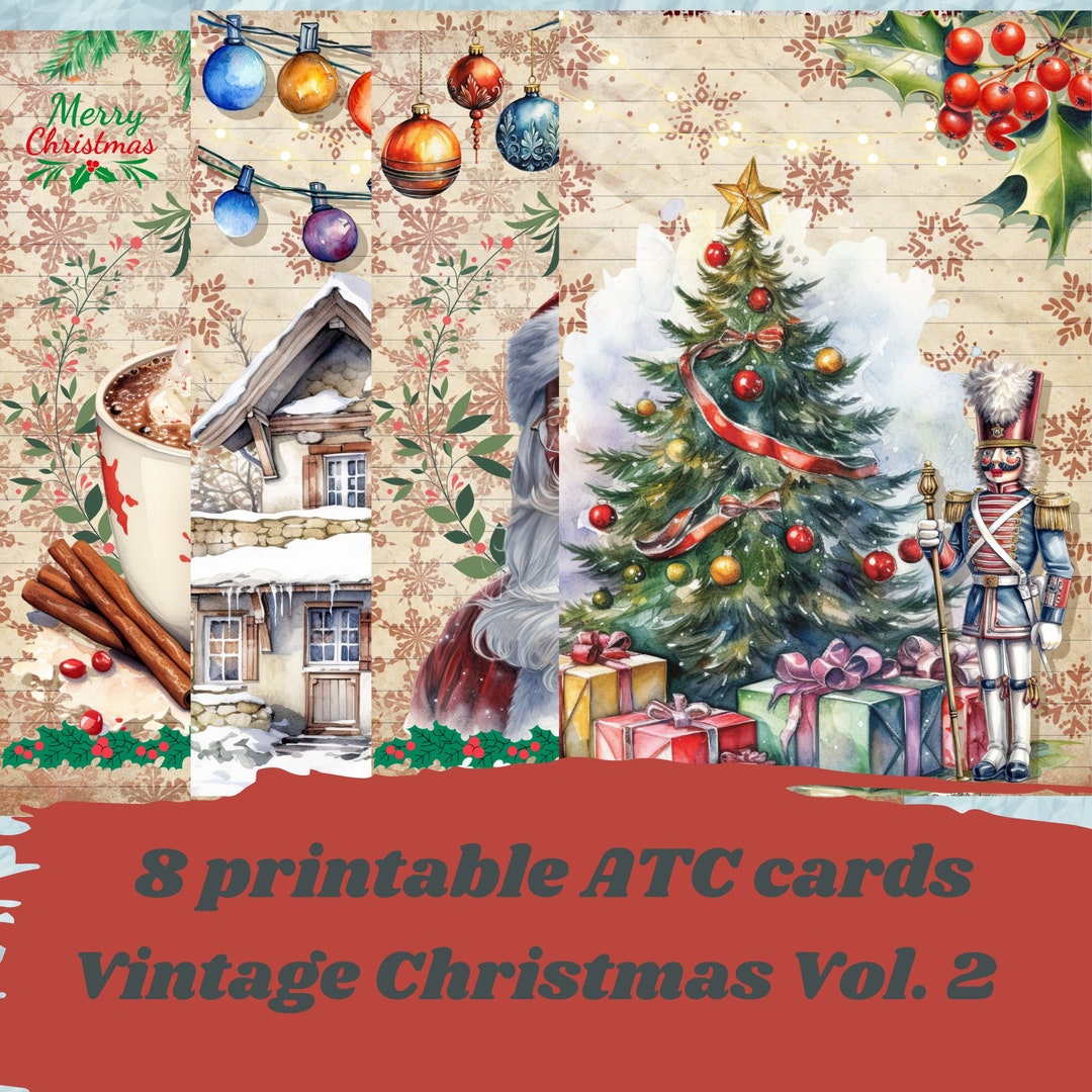 Printable Vintage Christmas Cards Digital ATC Cards Digital - Etsy