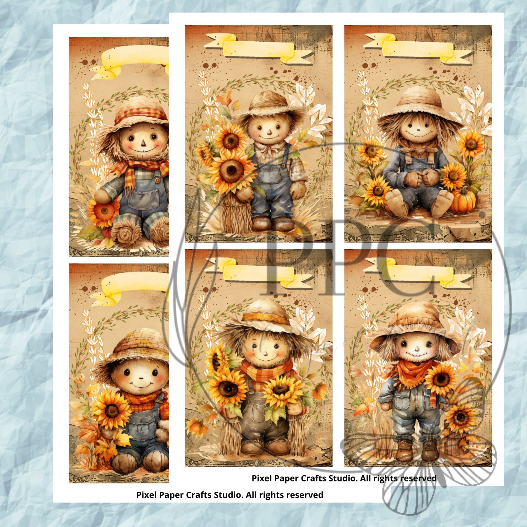 Scarecrow Cards for Junk Journal, Fall Ephemera Printable, Digital ...