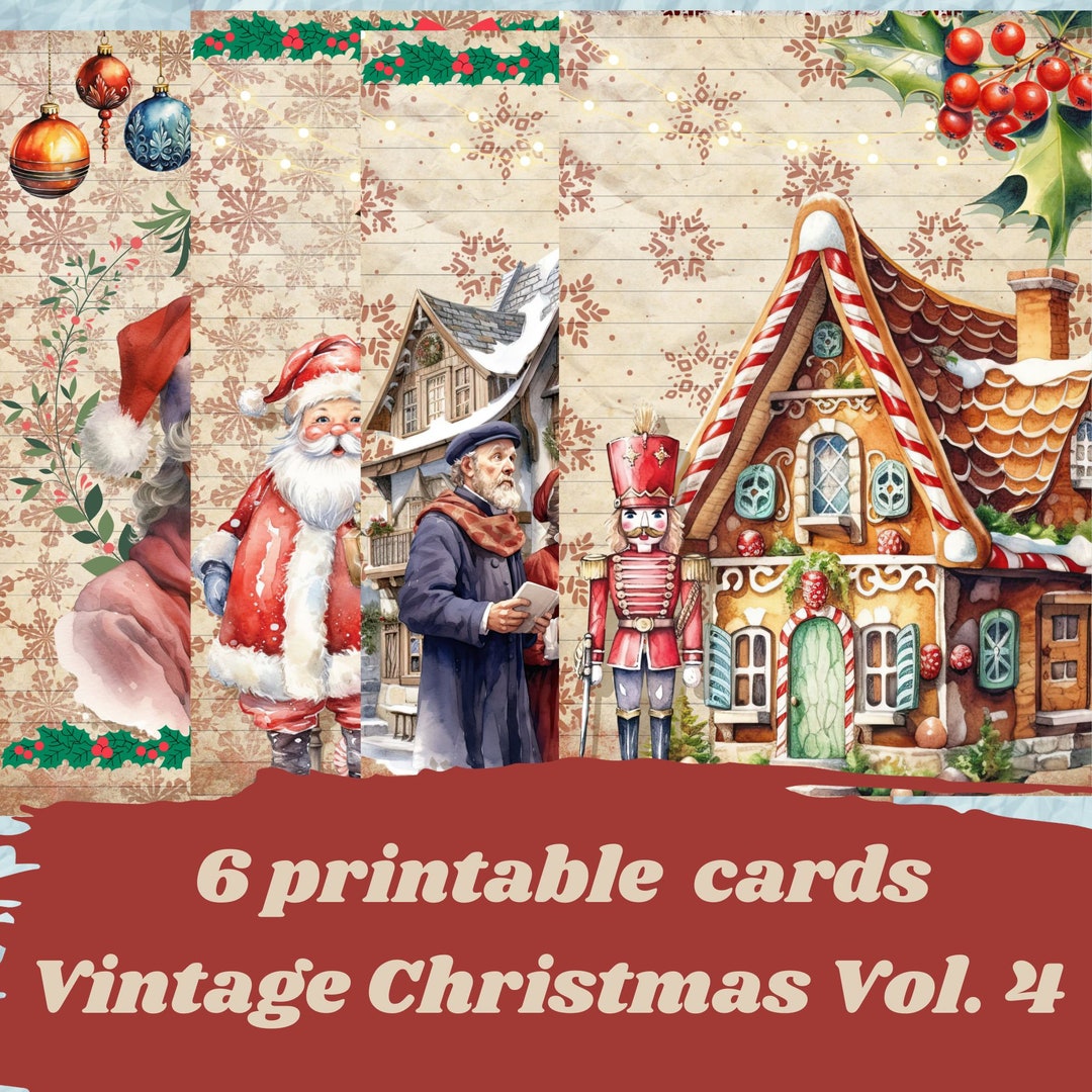 Printable Vintage Christmas Cards, Digital Cards, Digital Paper ...