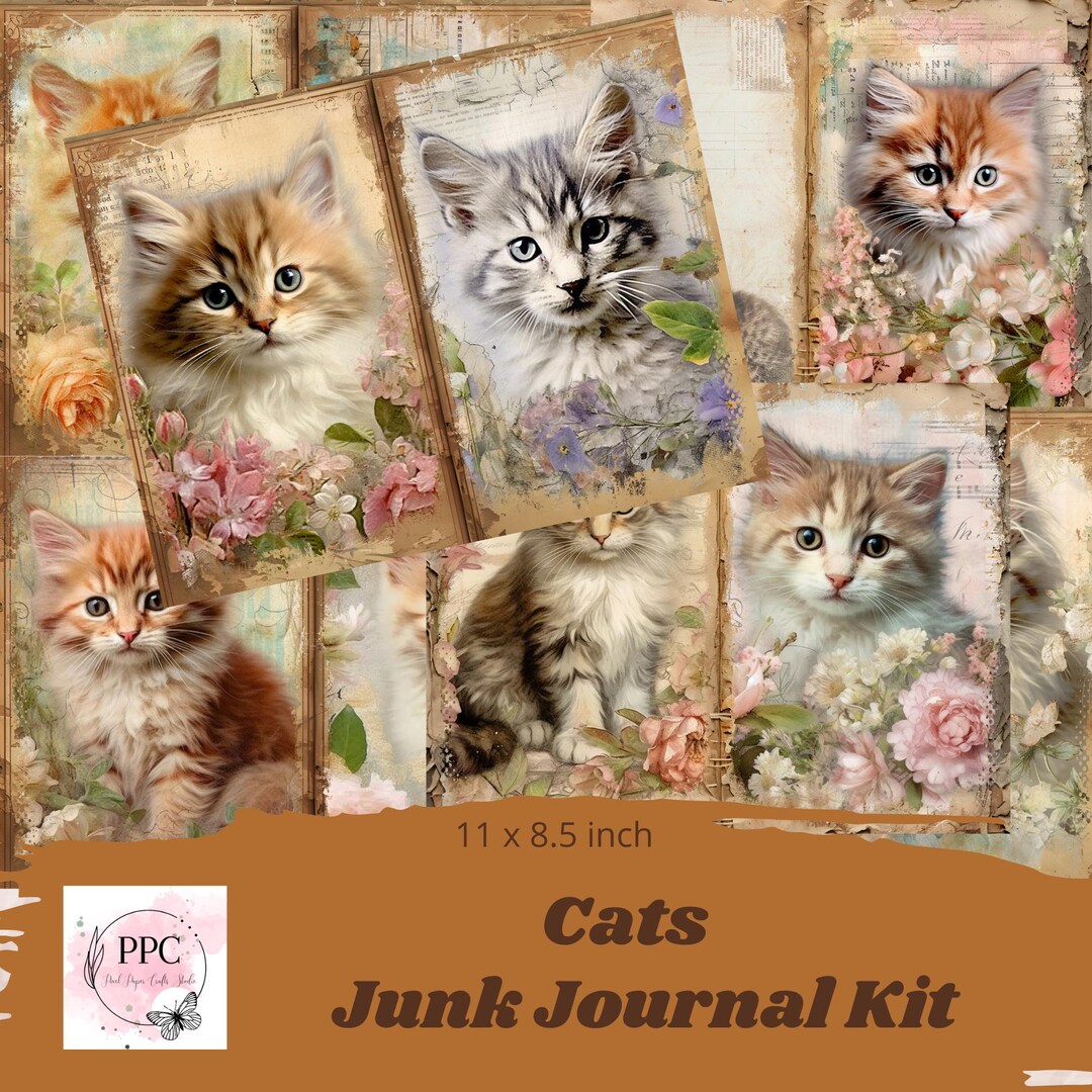Cats Junk Journal Kit Printable, Shabby Chic Cats Junk Journal ...