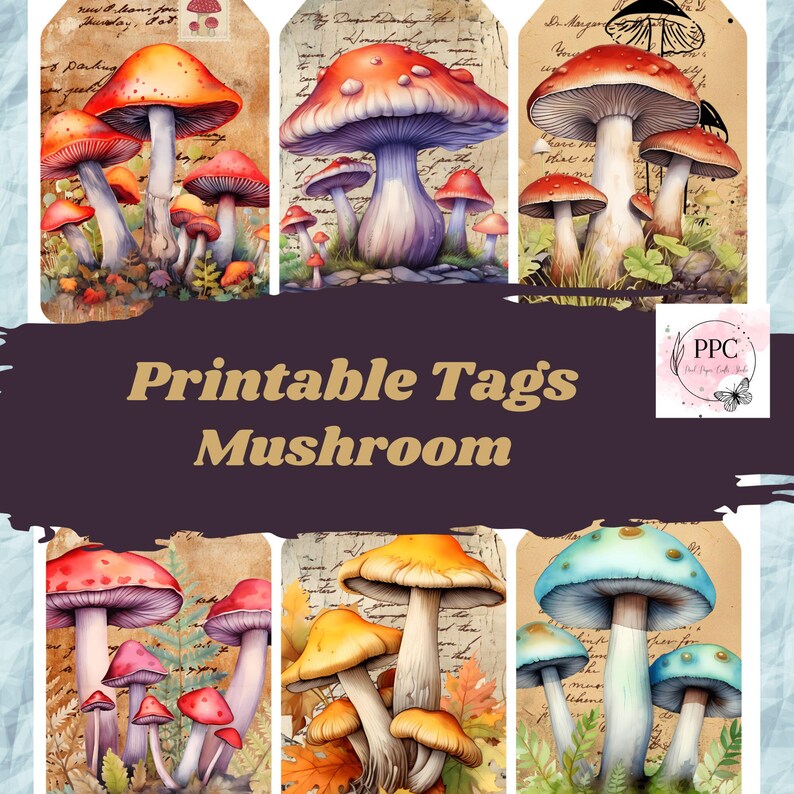 Mushroom Tags Printable , Mushroom Ephemera for Junk Journaling ...