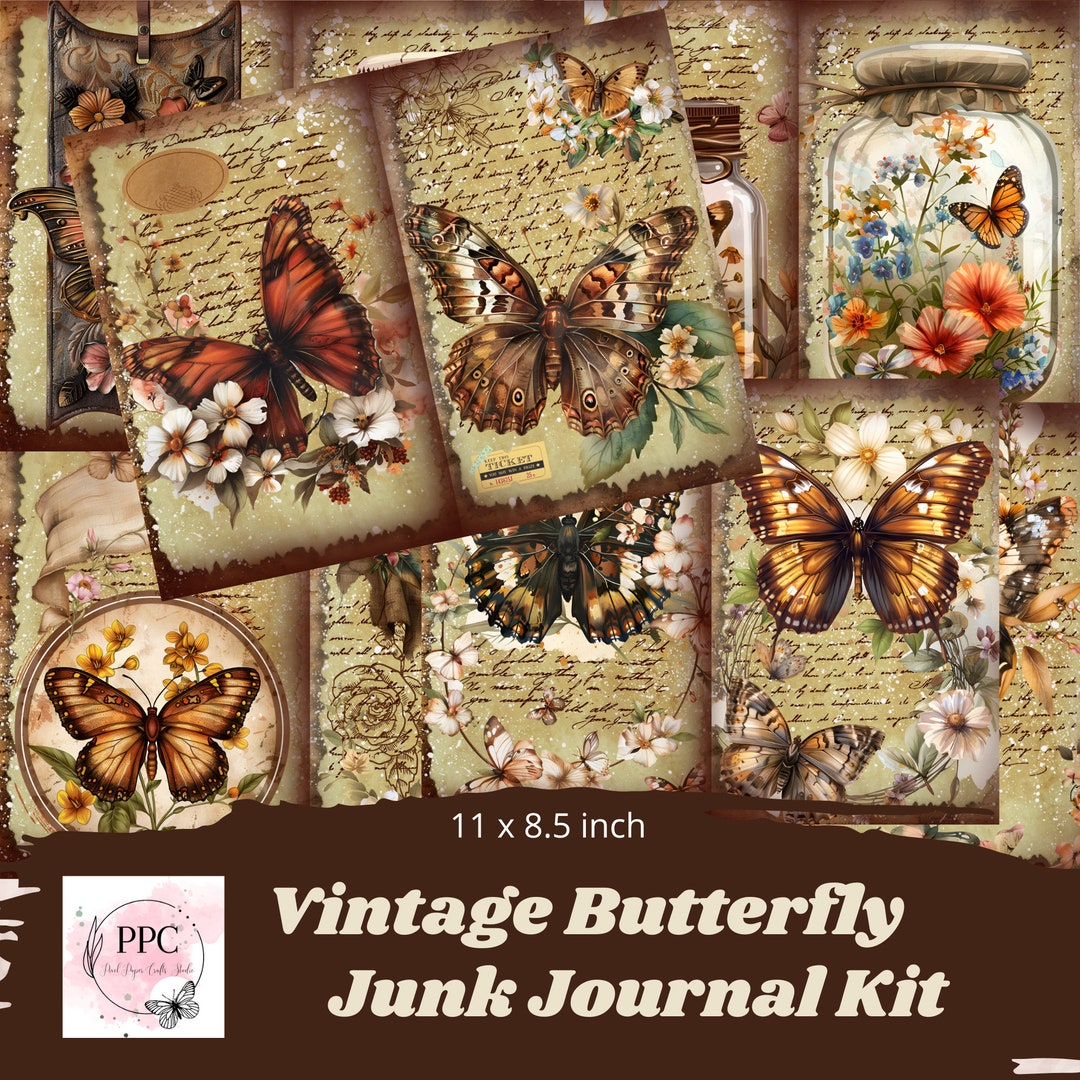 Vintage Butterfly Junk Journal Kit Printable, Butterfly Journal ...